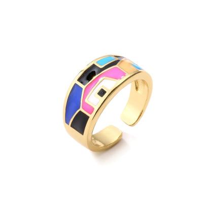 China Gold Plated Multicolor Dripping Oil Rings Adjustable Open Ring for Women Men OEM ODM for sale