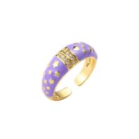 China Gold Plated Zircon Open Ring Adjustable Size Vintage Blue Oil Drip Star Ring for sale