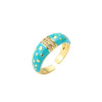 China Gold Plated Zircon Open Ring Adjustable Size Vintage Blue Oil Drip Star Ring for sale