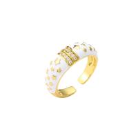 China Gold Plated Zircon Open Ring Adjustable Size Vintage Blue Oil Drip Star Ring for sale