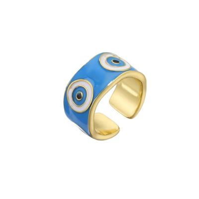 China Luxury 18K Gold Plated Oil Dripping Evil Eye Ring Adjustable Colorful Enamel Turkish Jewelry for sale