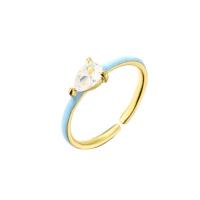 China DIY Enamel CZ Gemstone Open Ring Adjustable 18k Gold Plated Wedding Jewelry for Women for sale