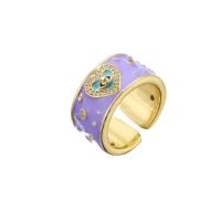 China Adjustable 18K Gold Plated Cubic Zirconia Ring CZ Evil Eye Love Heart Dripping Oil Rings for Women for sale