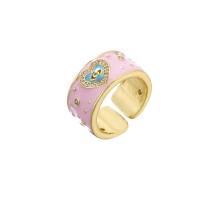 China Adjustable 18K Gold Plated Cubic Zirconia Ring CZ Evil Eye Love Heart Dripping Oil Rings for Women for sale