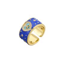 China Adjustable 18K Gold Plated Cubic Zirconia Ring CZ Evil Eye Love Heart Dripping Oil Rings for Women for sale