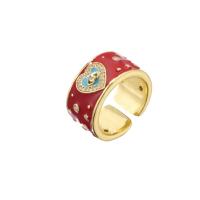 China Adjustable 18K Gold Plated Cubic Zirconia Ring CZ Evil Eye Love Heart Dripping Oil Rings for Women for sale