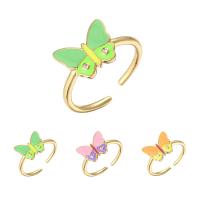 China 18k Gold Enamel Oil Dripping Butterfly Ring Adjustable CZ Zircon Couple Jewelry OEM for sale
