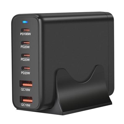 China 2024 PD100W USA UK AU EU Plug Charger Station Custom Logo Portable Multi-Port 200W Gan Wall Charger for sale