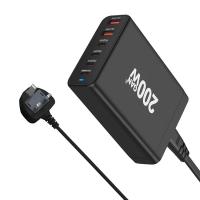 China 2024 PD100W USA UK AU EU Plug Charger Station Custom Logo Portable Multi-Port 200W Gan Wall Charger for sale