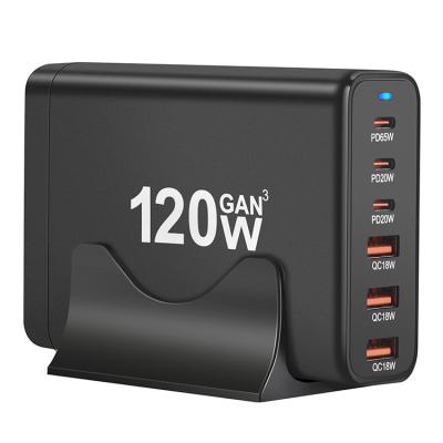 China Hot US EU UK AU Multiport USB C PD Fast Charging Wall Charger 120W GaN 6 Port 3 USB C 3 USB a for iPhone Android Mobile for sale