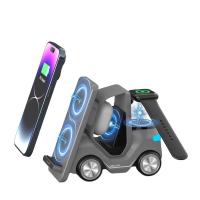 China Three-in-One Wireless Charger Desktop Phone Holder Five-in-One Fast Charge for iphone 15W Ambience Light Car for sale