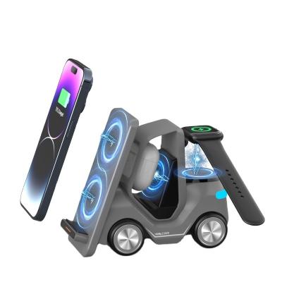 China Three-in-One Wireless Charger Desktop Phone Holder Five-in-One Fast Charge for iphone 15W Ambience Light Car for sale
