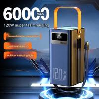 China Powerbank 50000mAh 30000nah Power Bank With LED Lights New 60000mAh Power Station With Cable Included for sale