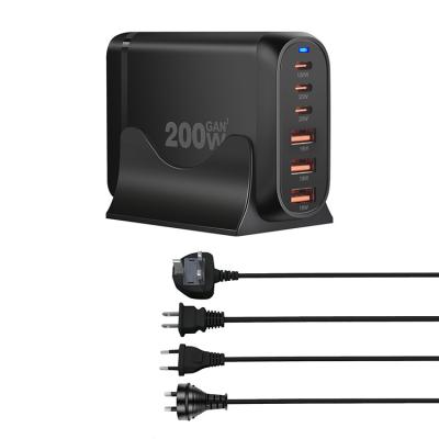 China 200W GAN Desktop Socket 4USB C+2USB 6 Ports High Power Fast Charger for Android Smartphone Universal Travel Wall Charger for sale