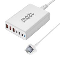 China Basics 120W Six-Port GaN Wall Charger With 3 USB-C Ports (65W, 20W) With PD for Laptops, Tablets & Phones for sale
