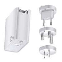 China Foldable 65w Uk Eu Au Us Travel Plug Adapter With 1 Usb-c Pd and 1 Usb-a Qc3.0 Worldwide Universal Charger for Laptops for sale