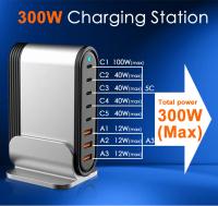 China Oem Plug 300W GaN III USB C Charger Block 8 Port LED USB C Charging Station Hub Block Wall Charger Power Strip for sale