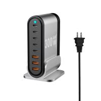 China Oem Plug 300W GaN III USB C Charger Block 8 Port LED USB C Charging Station Hub Block Wall Charger Power Strip for sale