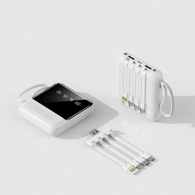 China 2025 Hot Sale 20000mAh Mini Portable Power Bank 20W Super Fast Charging Power Banks With LED Display Built in 4 Cable Power Bank for sale
