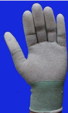 China ESD Anti Static Carbon Fiber PU Coated Glove 13 Needle Nylon Size L for sale