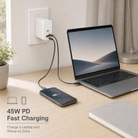 China 45W GaN PD Fast Charger USB-C Wall Adapter Dual Port Type C Power Delivery Foldable US Plug for Laptop Phone Tablet OEM ODM for sale