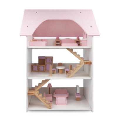 China Wooden three-story villa girl DIY simulation home large house pink doll house early education educational toys for sale