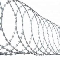 China Galvanized Stainless Steel 316 Single Loop Cross Concertina Flat Wrap Pack Straight Razor Barbed Blades Wire Mesh Fence Price for sale