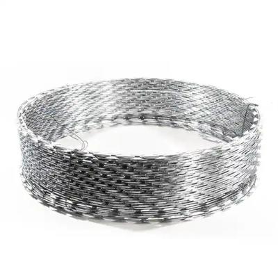 China Galvanized Stainless Steel Single Loop Cross Concertina Flat Razor Barbed Wire Mesh Fence Blade BTO22 CBT 45 60 65 for sale