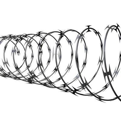 China Galvanized Stainless Steel BTO22 Single Loop Cross Concertina Mobile Security Razor Barbed Wire Barrier Blade Mesh Fence Price for sale