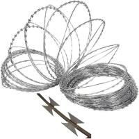 China Stainless Steel Galvanized BTO22 Single Loop Cross Concertina Flat Wrap Straight Barbed Razor Blade Wire 2.5mm 60g Mesh Fence for sale