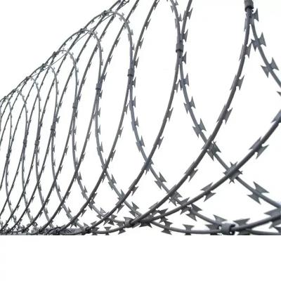 China Anping Factory Galvanized Stainless Steel BTO22 Single Loop Cross Concertina Wrap Barbed Flat Pack Razor Wire Blade Mesh Fence for sale