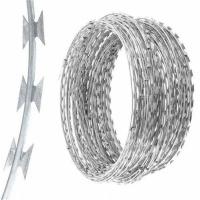 China Galvanized Stainless Steel BTO22 BTO-25 28 30 CBT 45 60 65 Single Loop Cross Concertina Flat Barbed Blade Razor Wire Kenya for sale