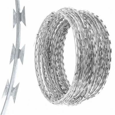 China Galvanized Stainless Steel BTO22 BTO-25 28 30 CBT 45 60 65 Single Loop Cross Concertina Flat Barbed Blade Razor Wire Kenya for sale