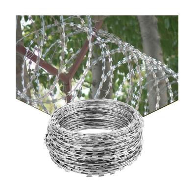 China Galvanized BTO22 Single Loop Cross Flat Wrap Barbed Concertina Razor Wire Blade Mesh Fence for sale