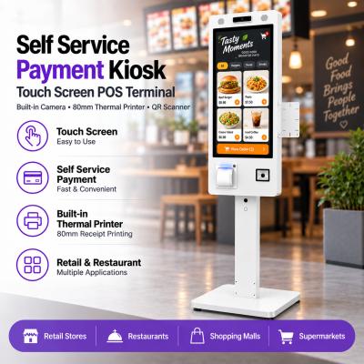 China 21.5 Inch Self-Service Ordering Kiosk with HD Camera, 80mm Thermal Printer & 1D 2D Scanner All in One Touch POS Terminal for Restaurant & Retail for sale
