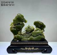 China Hot Sell Beautiful Customized Natural Green Jade Hand Carving Landscape Stone Status for sale