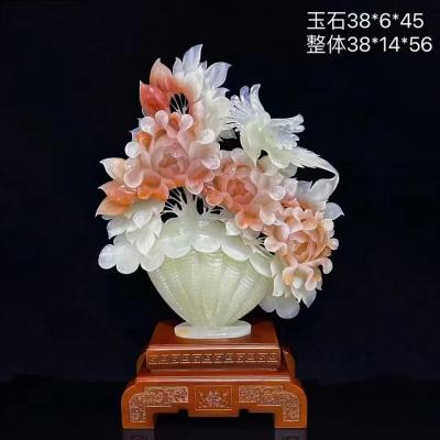 China Pure Hand Carving Natural Jade Hot Sell Beautiful Customized Flower Stone Status Sculpture for sale
