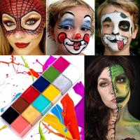 China 12 color face paint set with brush and gold dust party makeup for sale
