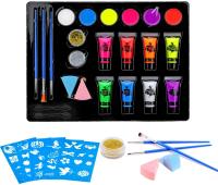 China Wholesale Glow In The Dark Art Female Body Face Painting Kit Professional with UV paint, Brushes for sale