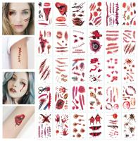 China Halloween Waterproof Body Scar Tattoo Stickers Water Transfer Temporary for Zombie Cosplay and Masquerade Party for sale