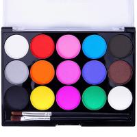 China 15 Colors Halloween Cosplay Face Makeup Palette Washable Water Activated Body Face Paint Kit with Two Brush for Kids and Adults for sale