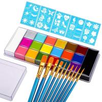 China 20 Color SFX Halloween Face Body Paint Makeup Palette with 10 Brushes 5 Stencils for Kids Adults Party Carnival for sale