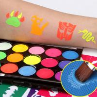 China 15 color Glow UV Artist use body paint face palette with stencils Water Activated Aqua Cosmetic Eye Liner Make Up Palette for sale