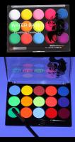 China 15 color Glow UV Artist use body paint face palette with stencils Water Activated Aqua Cosmetic Eye Liner Make Up Palette for sale
