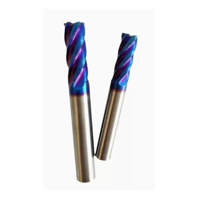 China Nano Blue Coated HRC65 Carbide 4-6 Flute Rough End Mills for Hardened Steel for sale