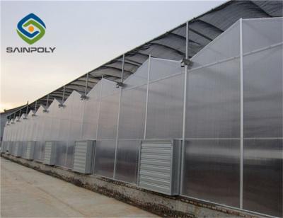 China Hollow 120km/H PC Sheet Greenhouse Hot Galvanized Steel Frame for sale