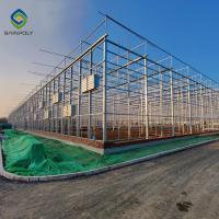 China Wind Galvanized Steel 12m Multi Span Glass Greenhouse for sale
