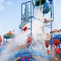 China Commercial Fiberglass Water Slides Aqua Playground Of Interactive Water House for sale