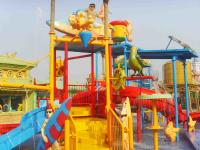 China Wonderful Theme Water Park Equipment Fiberglass Kids Water House With Slides for sale