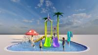 China Fiberglass Mini Water Play Structure with 3 Slides and Tipping Bucket for Kids Aqua Playground for sale